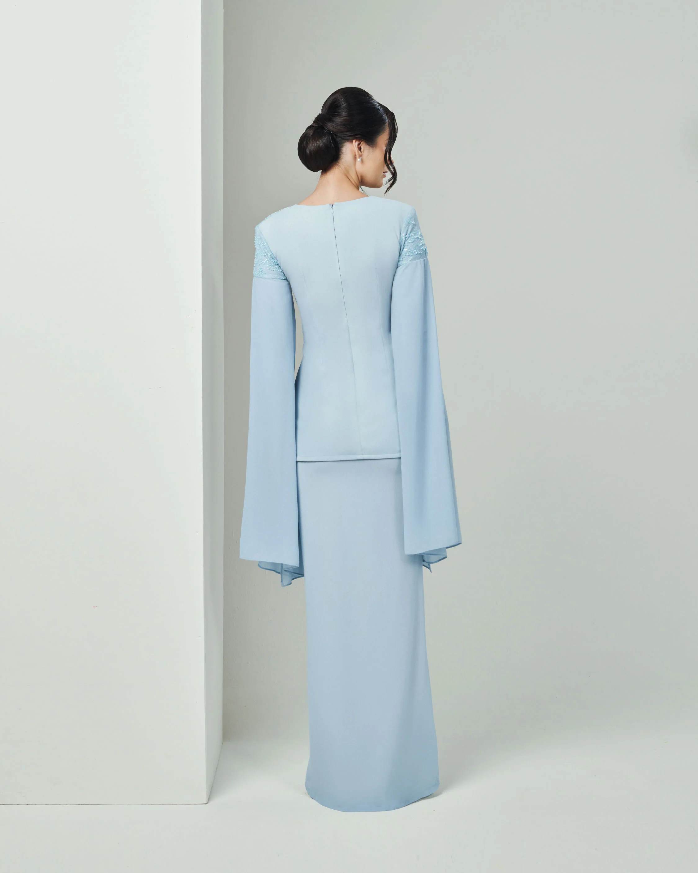 SIPO TIMELESS RAYA 2024 CHIFFON SEQUIN LACE BAJU KURUNG-STONE BLUE ...